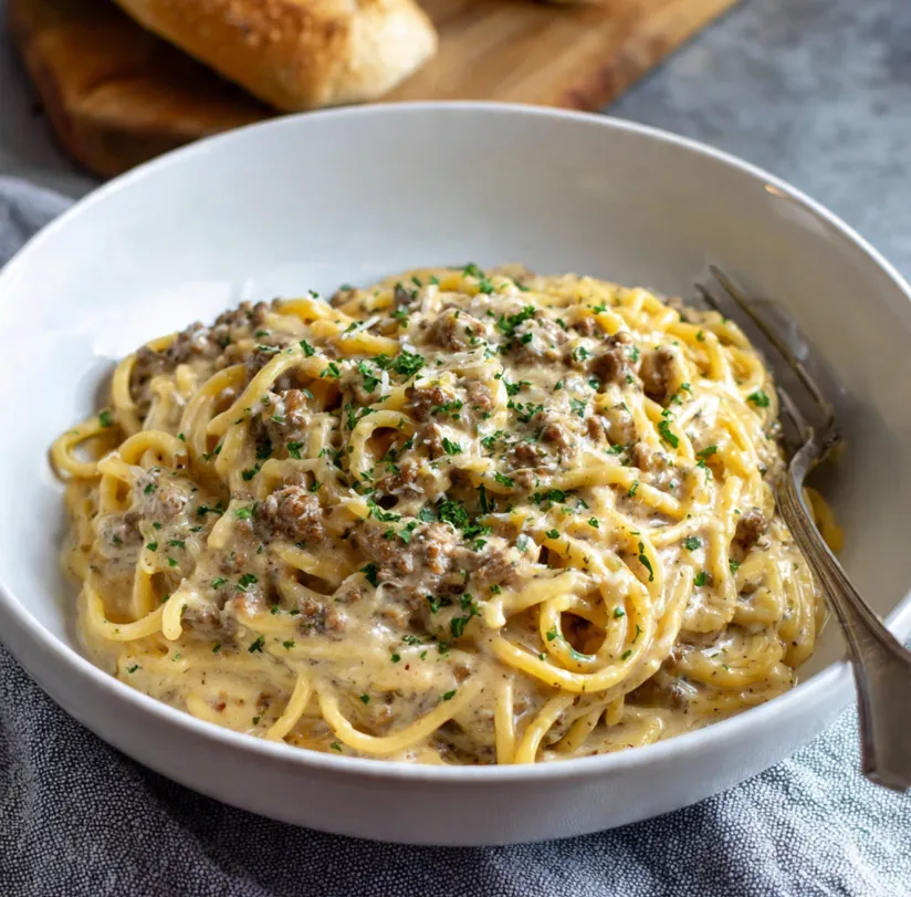 Homemade Creamy Italian Spaghetti & Ground Beef — Your New Easy One-Pot ...
