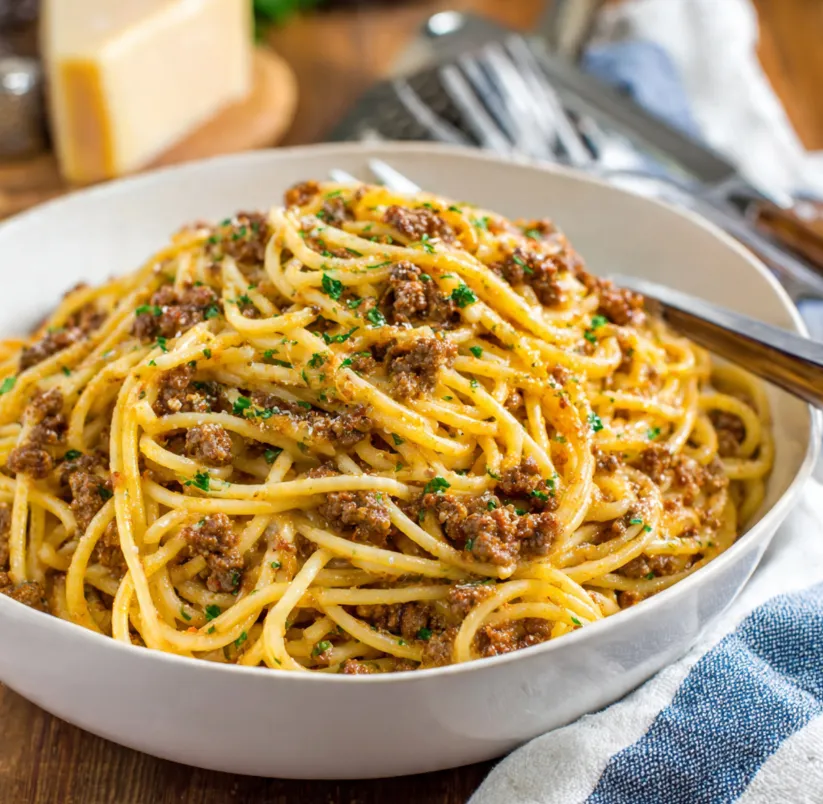 Homemade Creamy Italian Spaghetti & Ground Beef — Your New Easy One-Pot ...